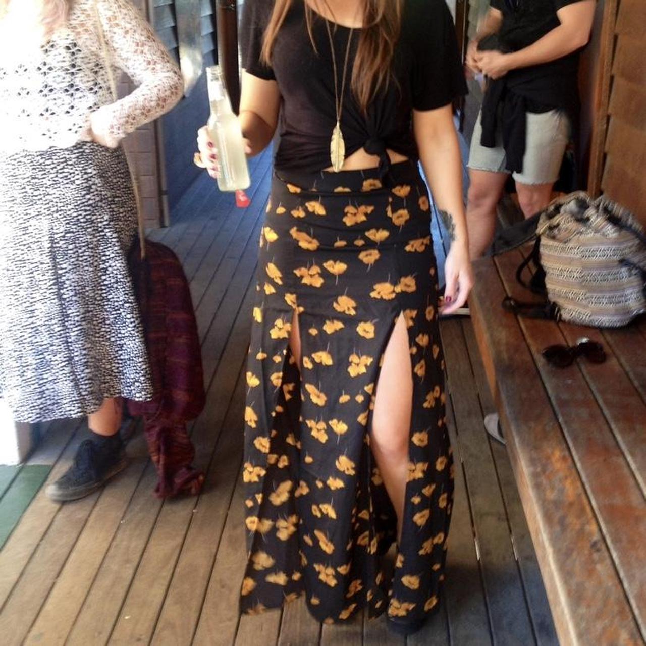 NEON HART black and mustard floral maxi skirt with... - Depop