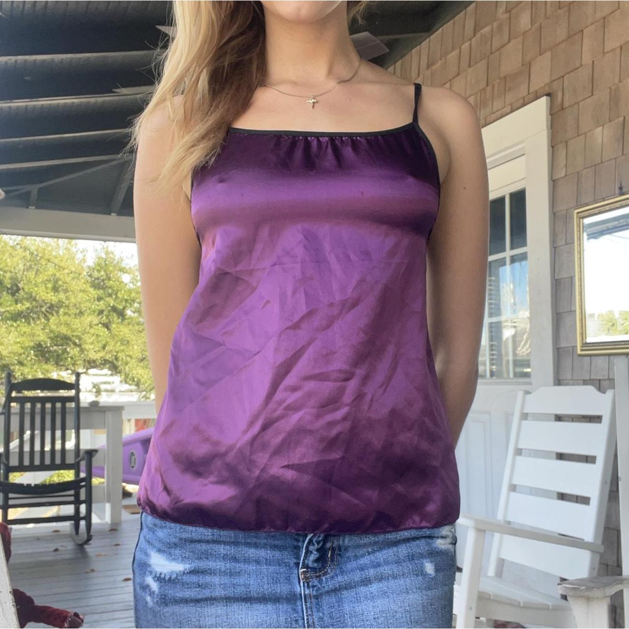Vintage Purple silk tank 💜 slit back -fits me as a... - Depop