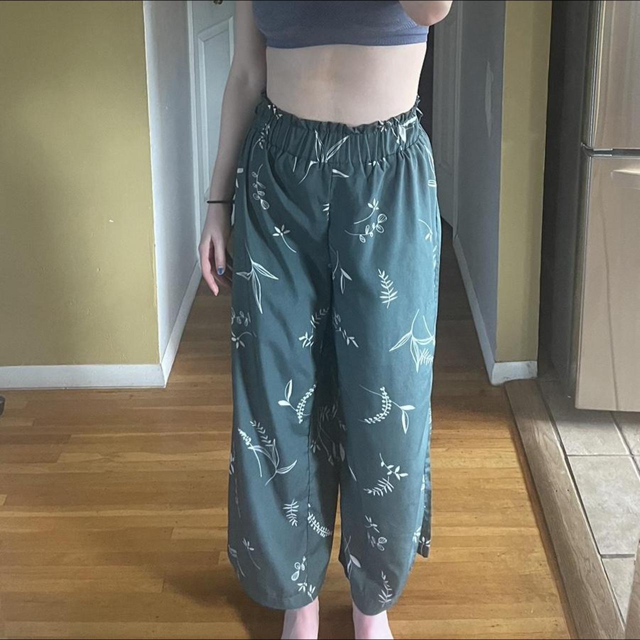 GREEN WIDE LEG FLOWY PANTS great condition; size... - Depop