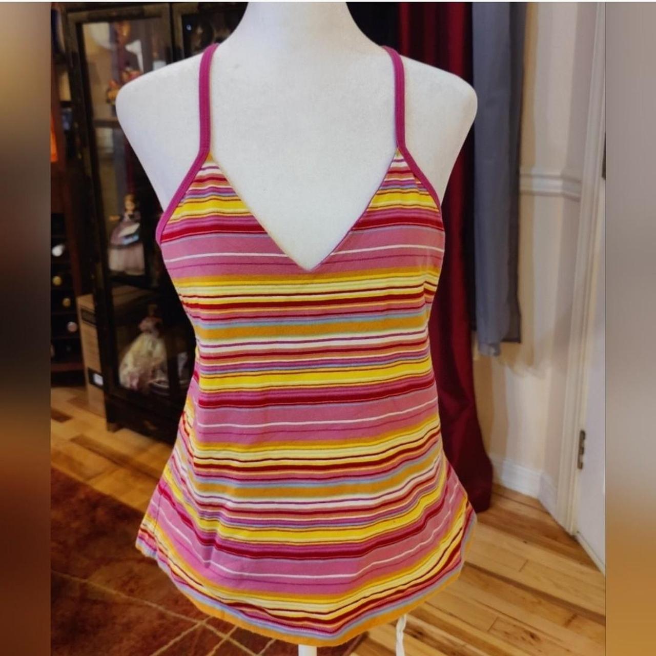 Y2K Mossimo Pink Striped Crossback Tank Top, size... - Depop