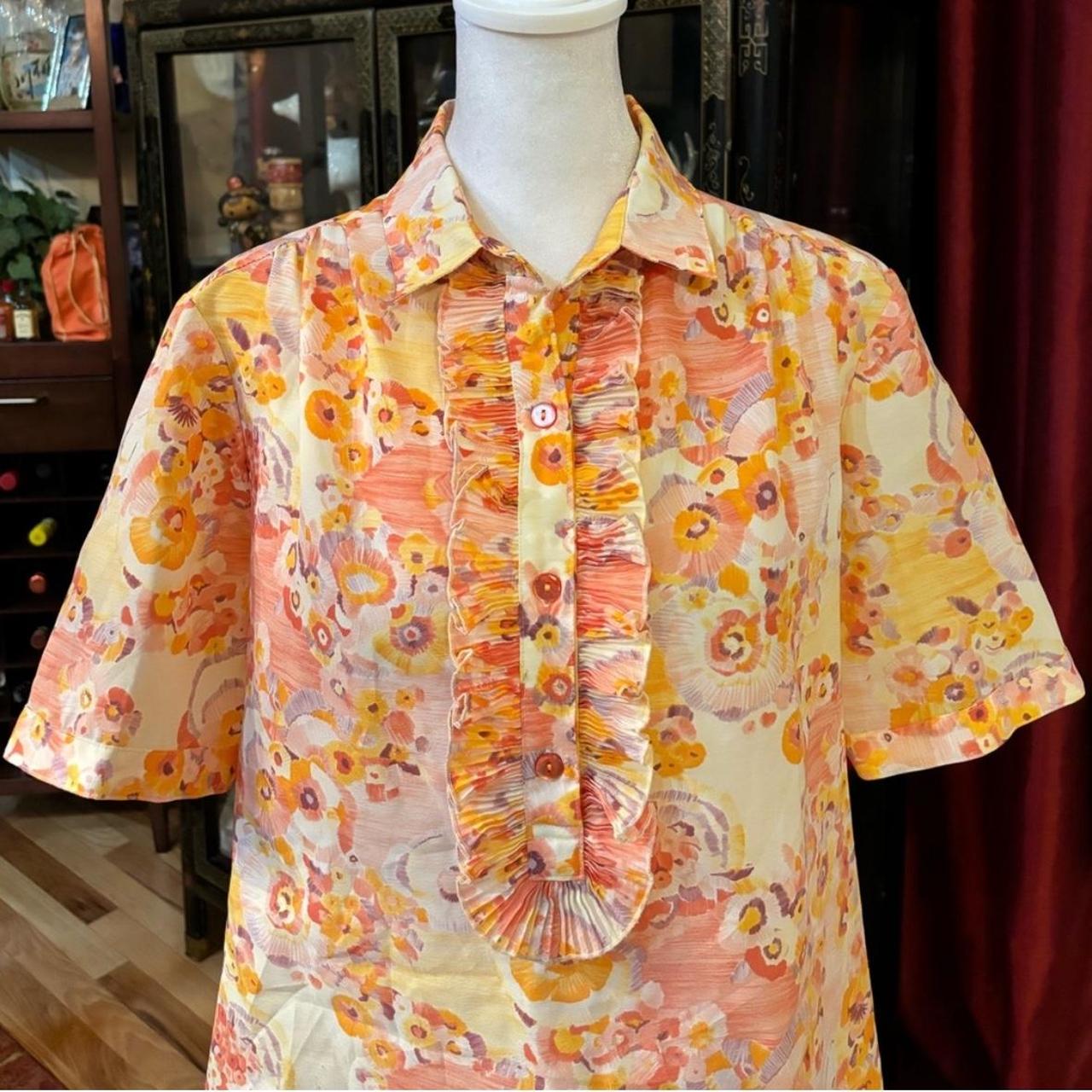 Vintage Pykettes Floral Ruffled Short Sleeve Button... - Depop