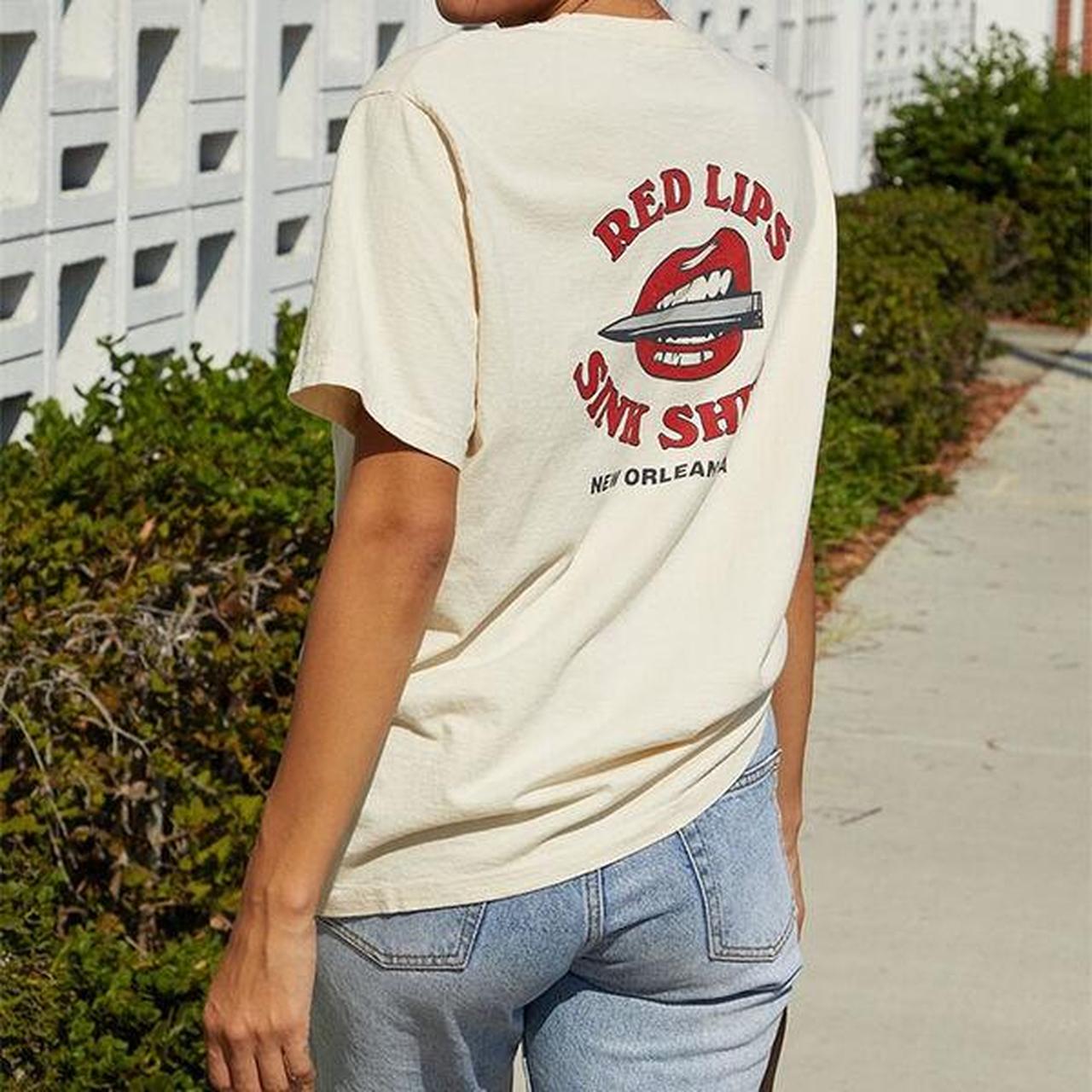 brandy melville red lips sink ships penelope... - Depop