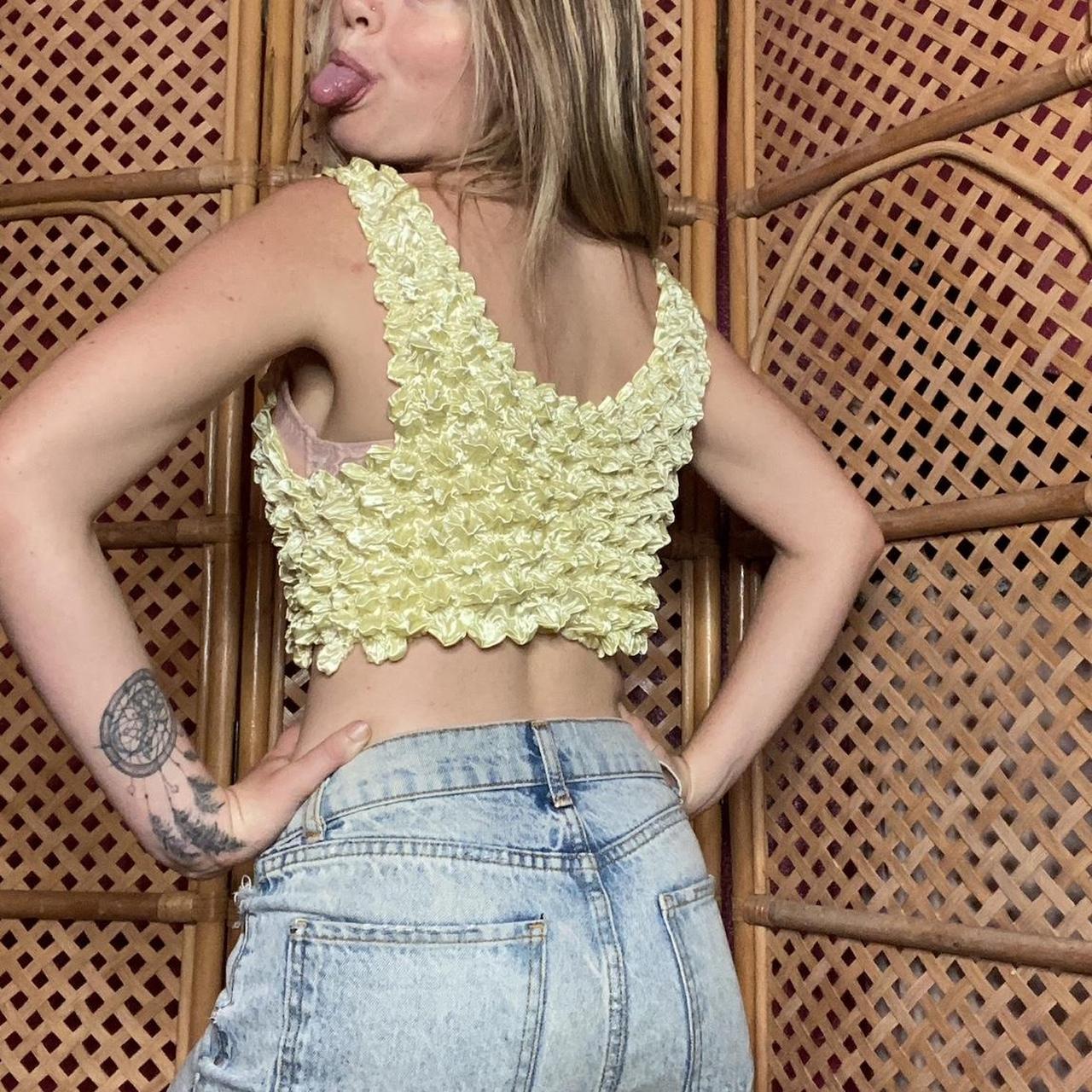 Pastel yellow vintage Y2K ruffle crop top Beautiful... - Depop