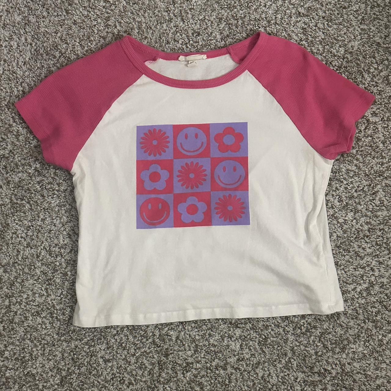 Multi-coloured smiley face cropped top #streetwearvibes | Depop