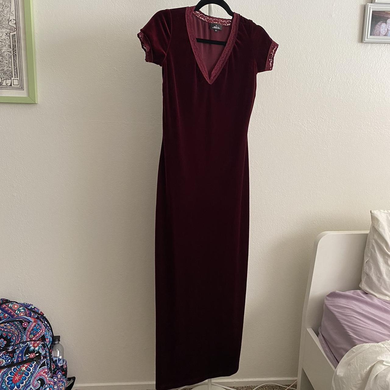 Vintage Mica full length burgundy dress in perfect... - Depop