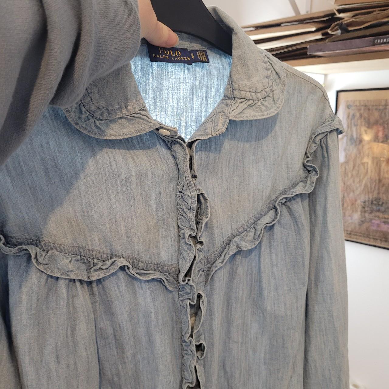 Polo Ralph Lauren Frilly Blue Blouse Shirt S... | Depop