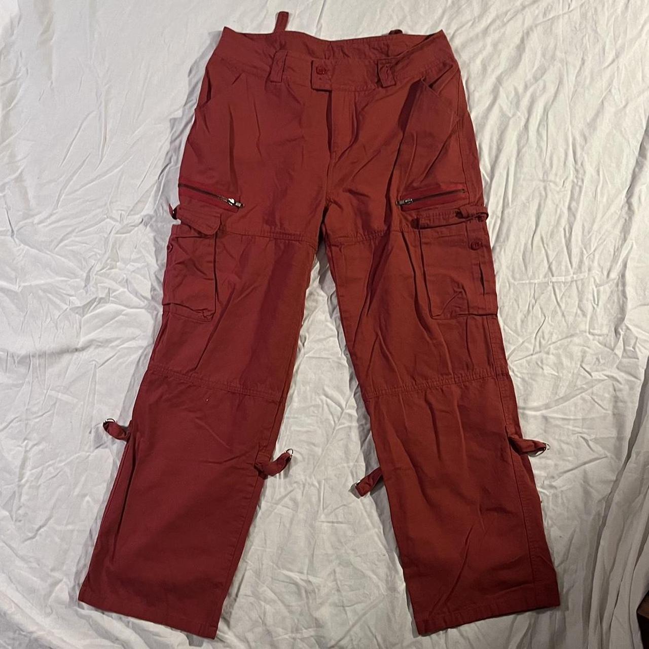 Red low rise cargo pants #alternative #cargo... - Depop