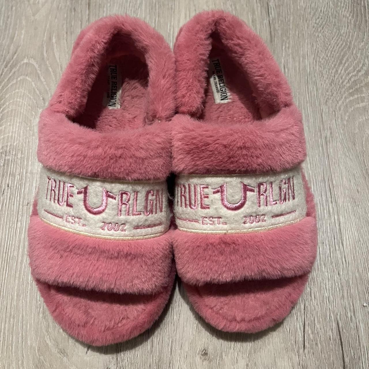 superrr comfy true religion slippers in hot pink so... - Depop
