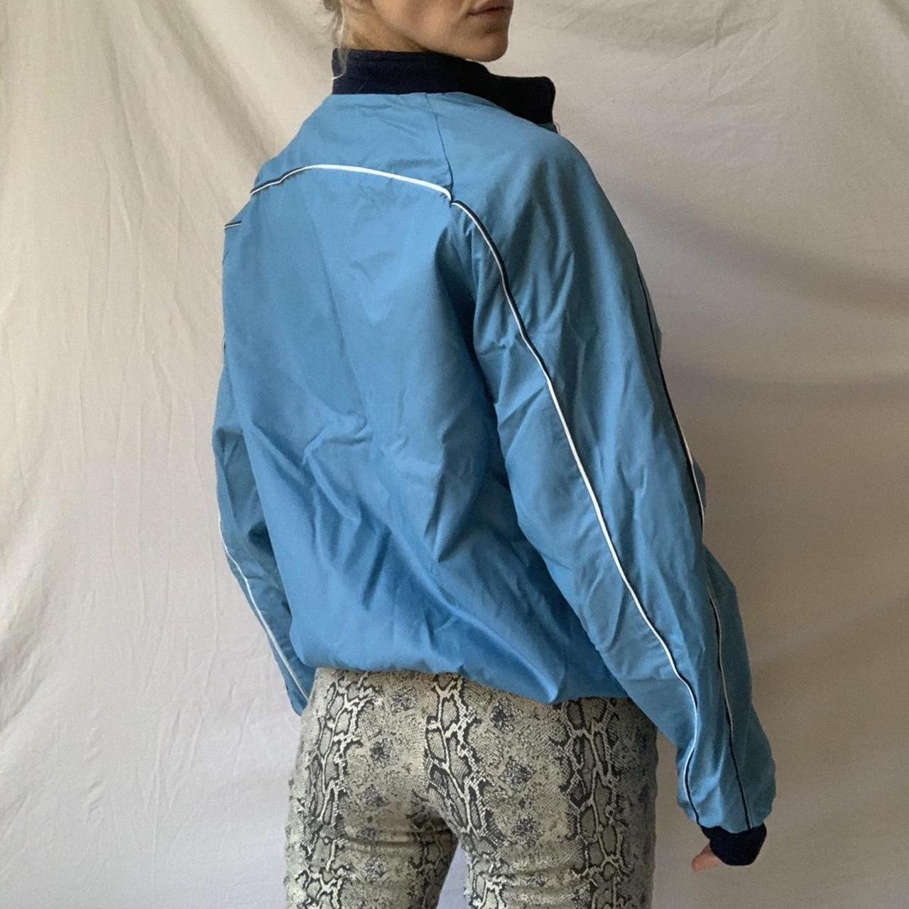 Vintage, retro bright blue & navy Goodyear bomber... - Depop