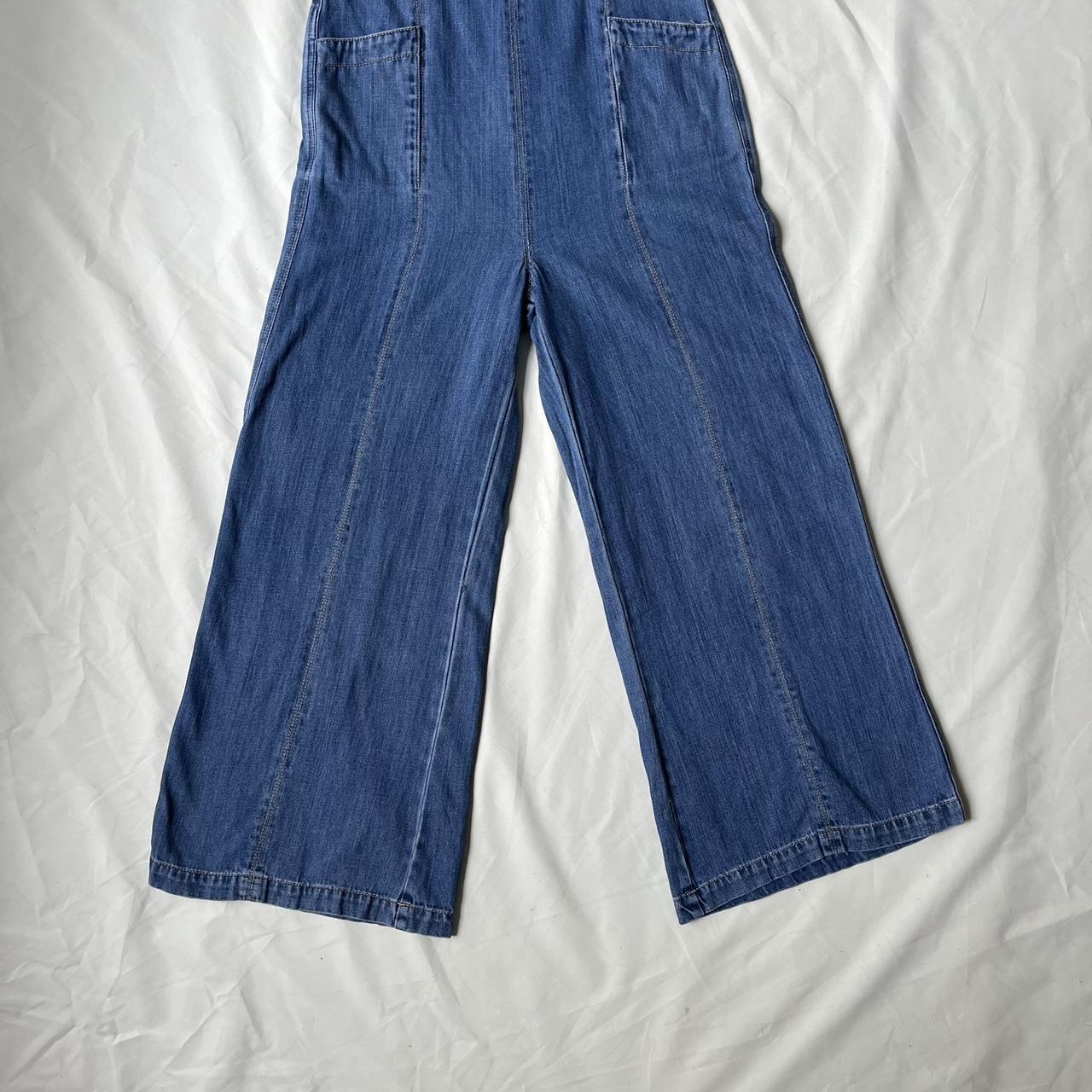 Vintage Gap wide leg, denim dungarees. Classic blue,... - Depop