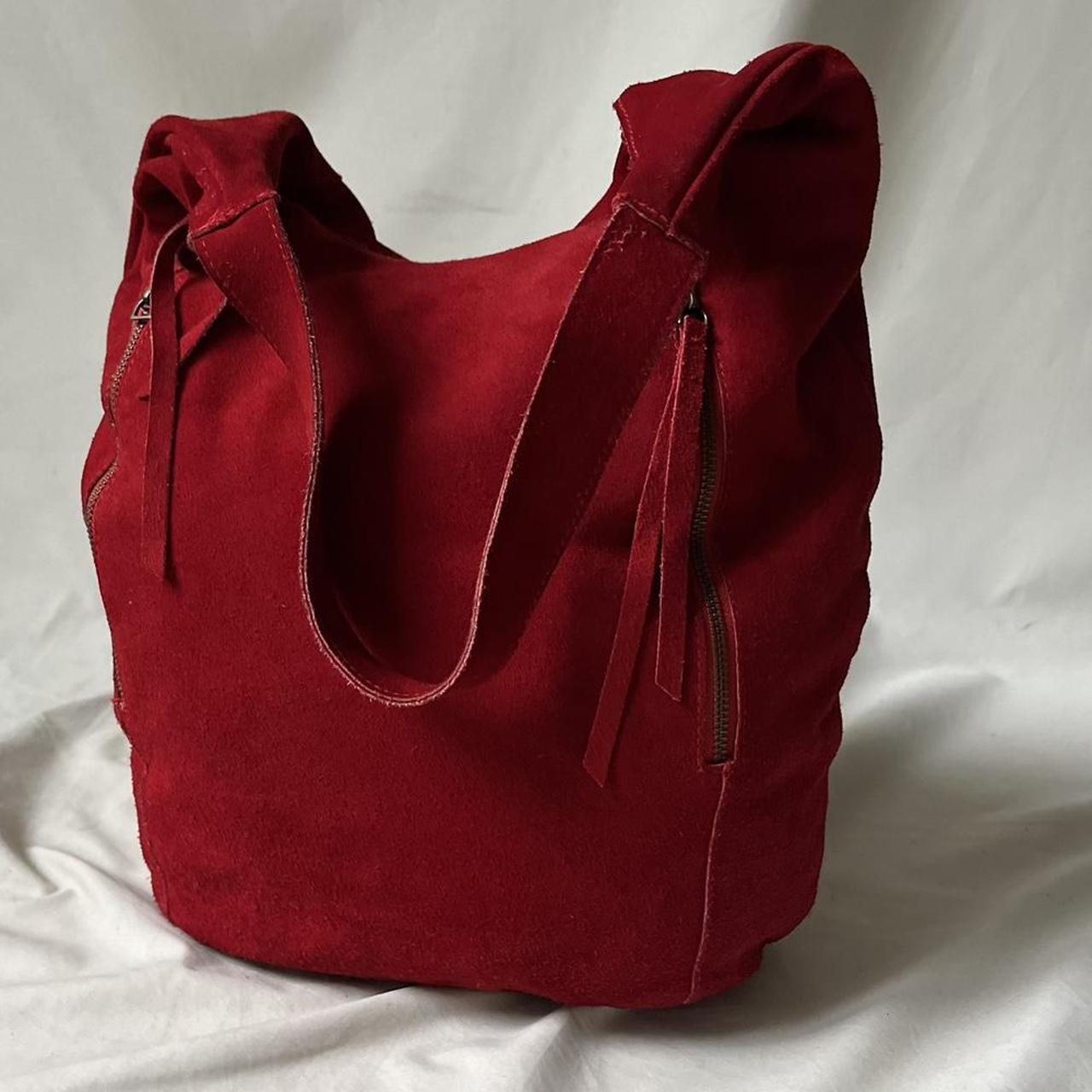 Red slouch ‘hobo’ bag. Soft, durable suede. Real,... - Depop