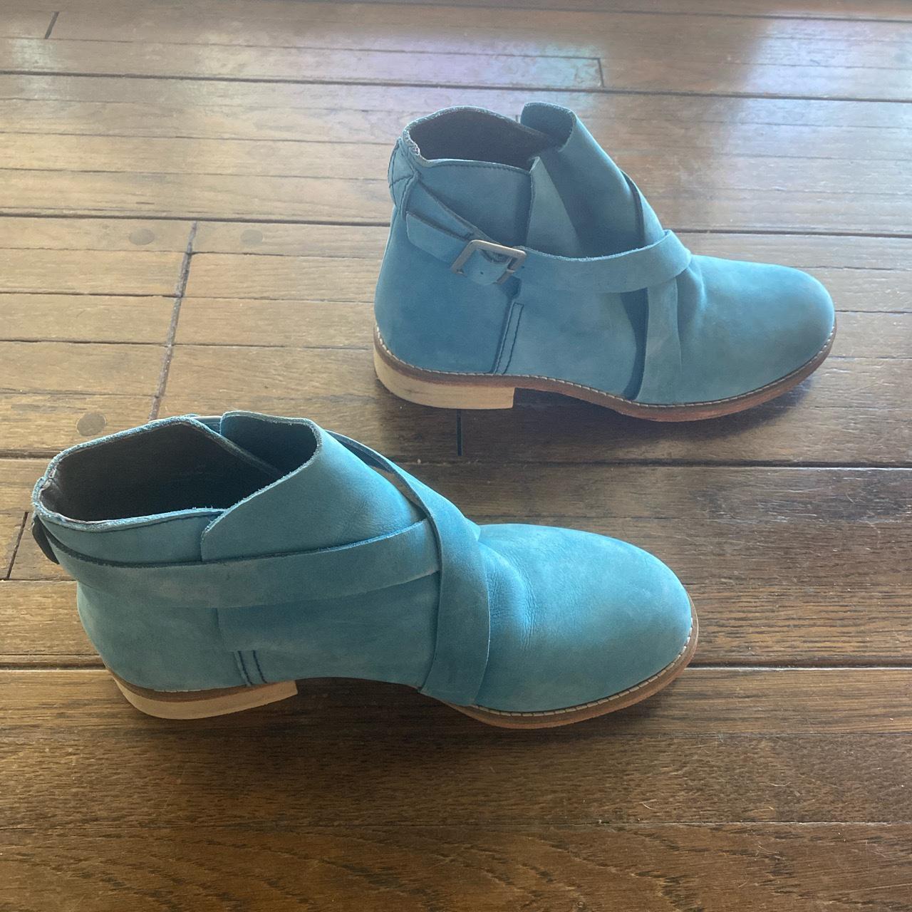 blue pure leather boots only worn once for a... - Depop