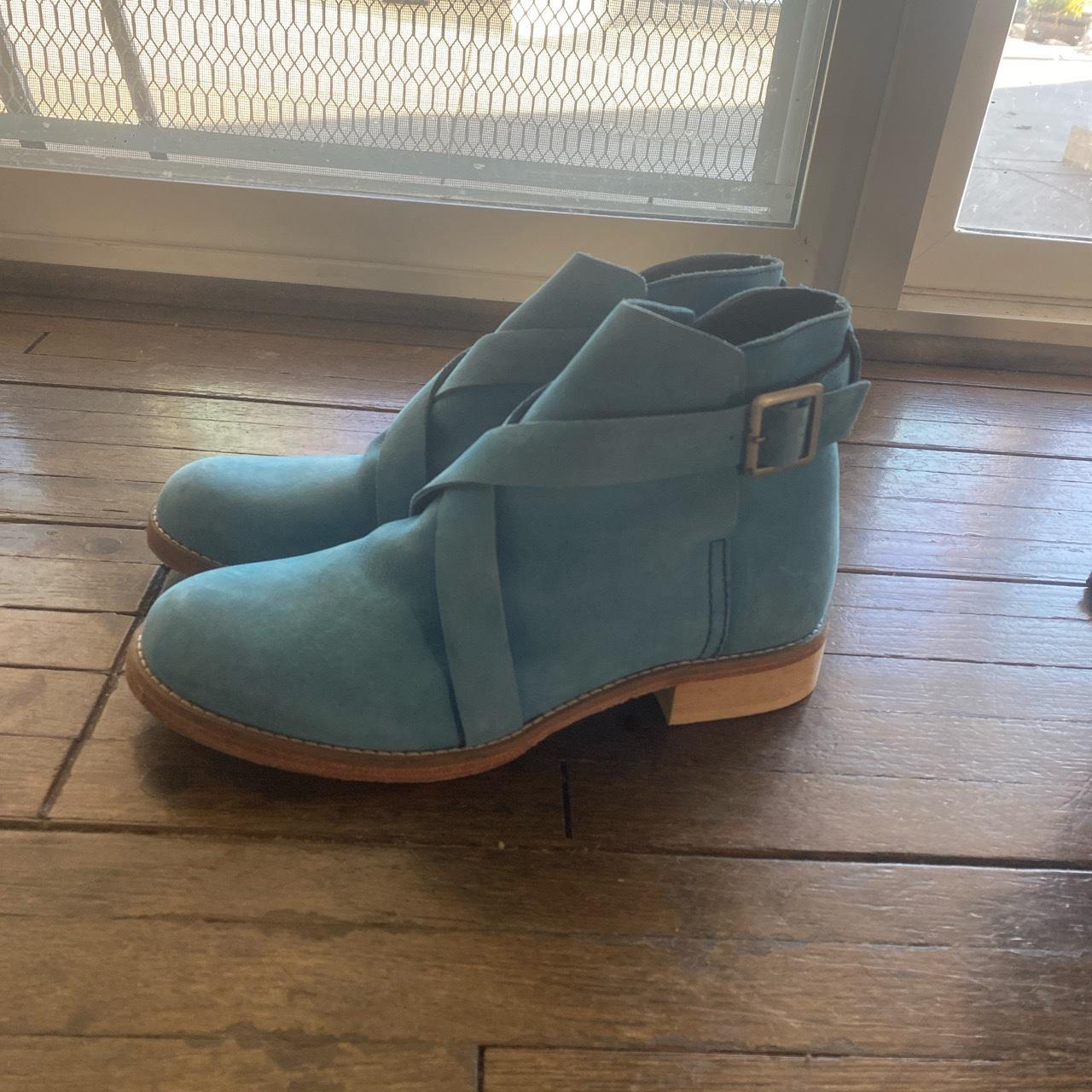 blue pure leather boots only worn once for a... - Depop