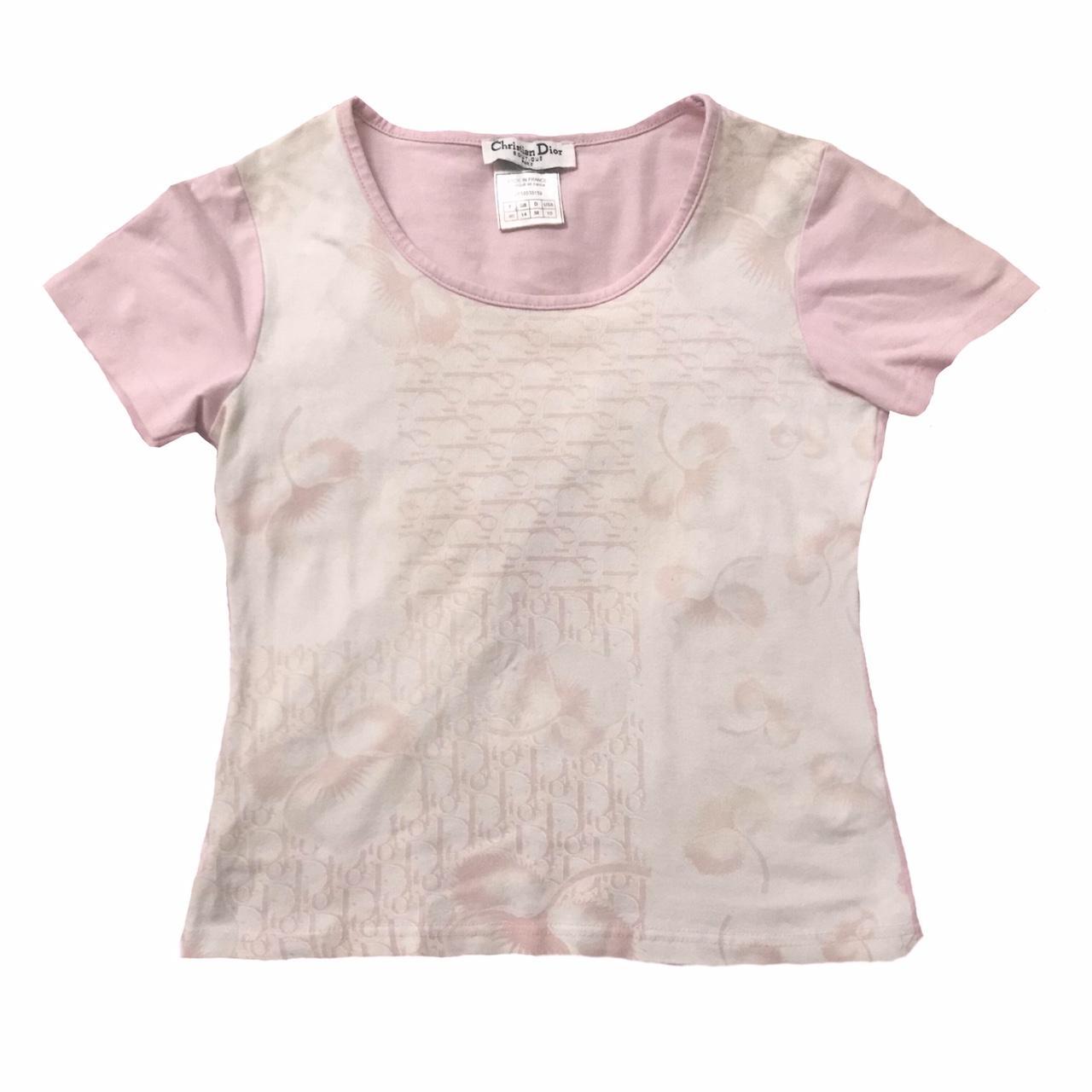 Christian Dior Women's Pink and White T-shirt | Depop