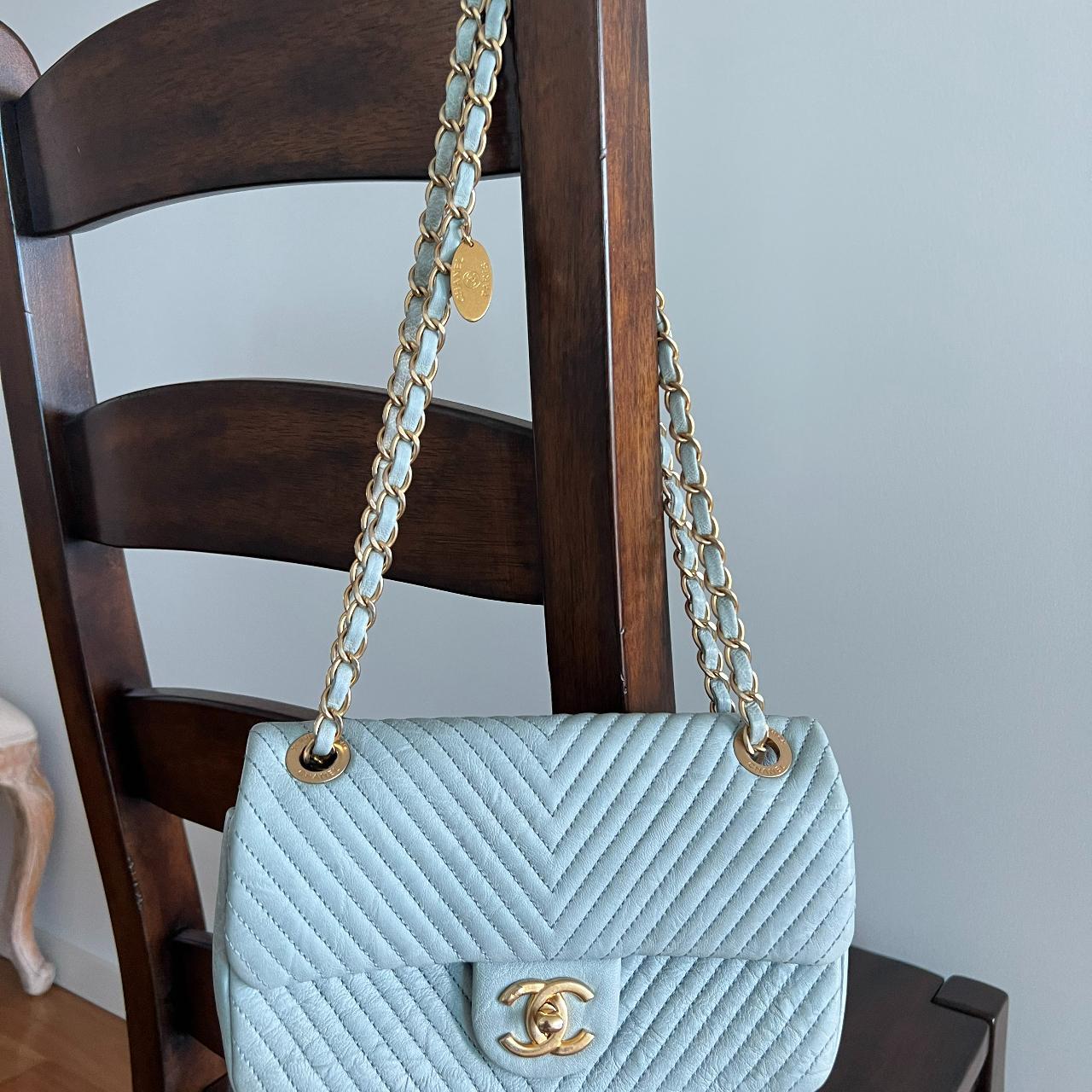 Chanel Bag in baby blue Can offer free shipping... - Depop