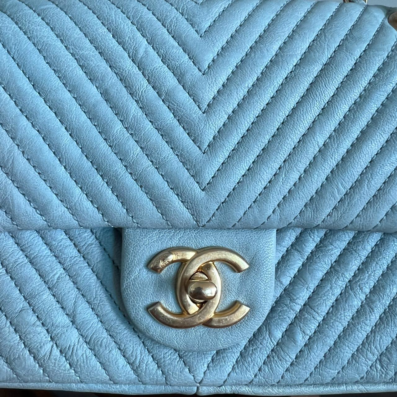Chanel Bag in baby blue Can offer free shipping... - Depop