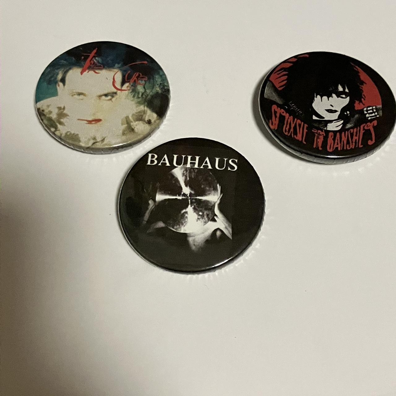 Set of 3 goth 38mm button badges including The Cure,... | Depop