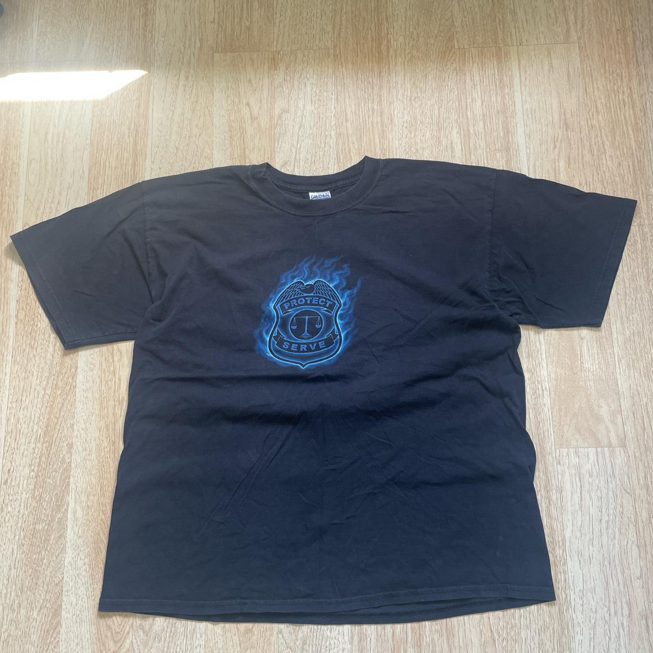 y2k cop looking shirt fits like a large BRAND IS... - Depop