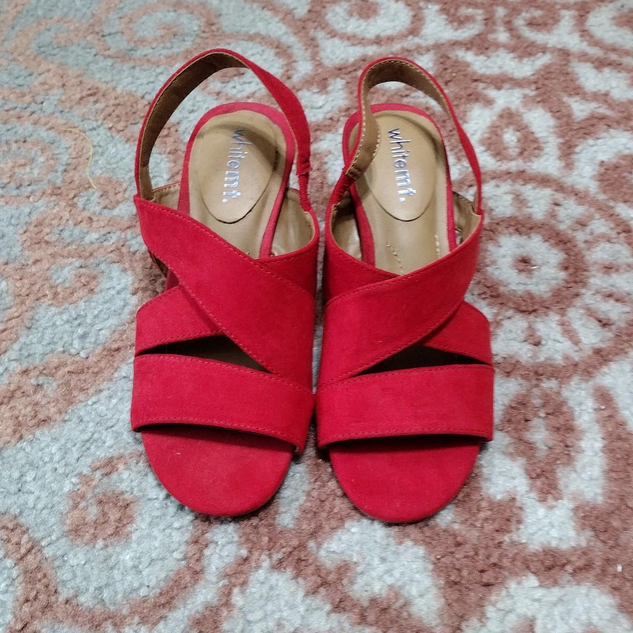 Red strap, open toe, heels. Size 5 from White... - Depop