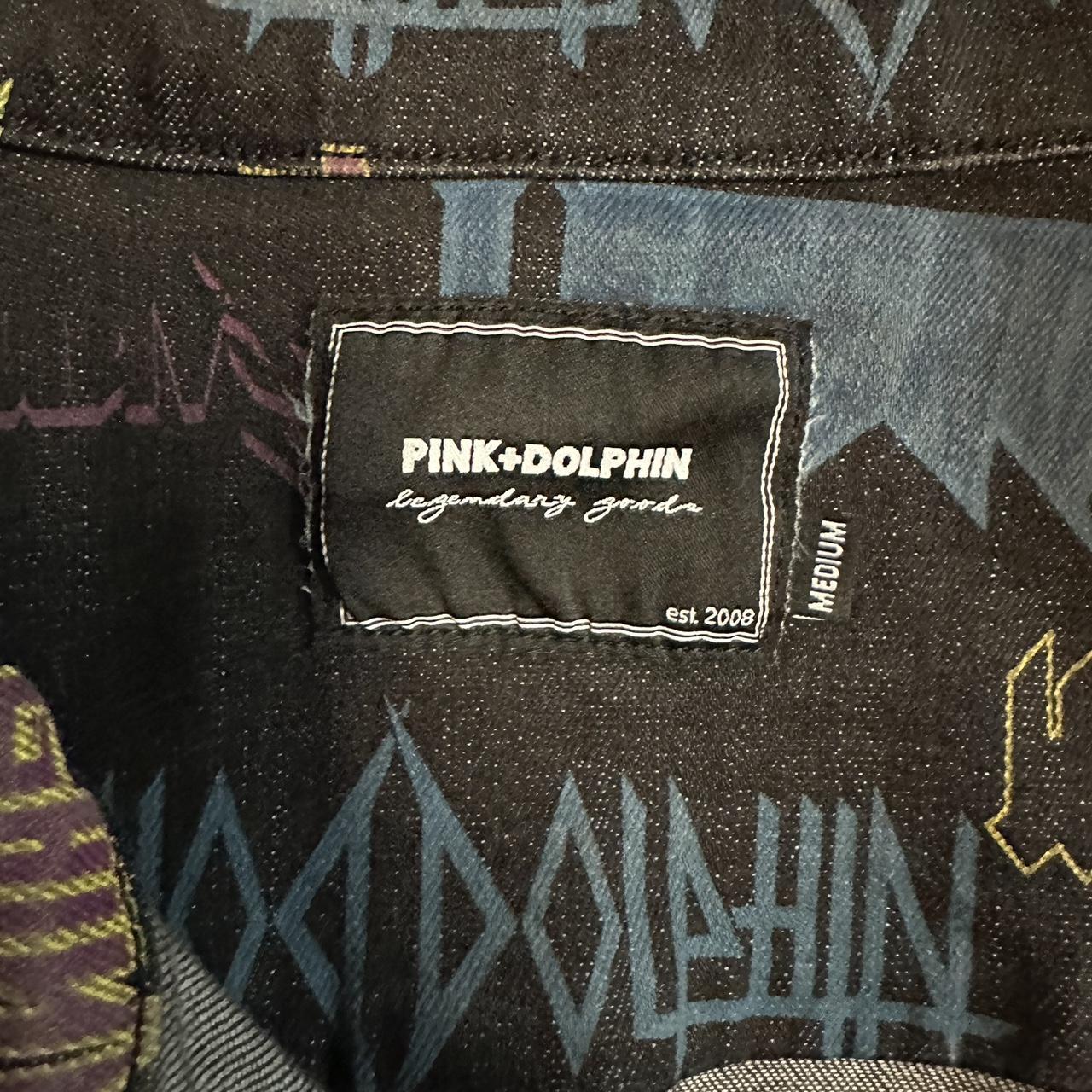PINK DOLPHIN ALL OVER PRINT ROCK DENIM JACKET SZ... - Depop