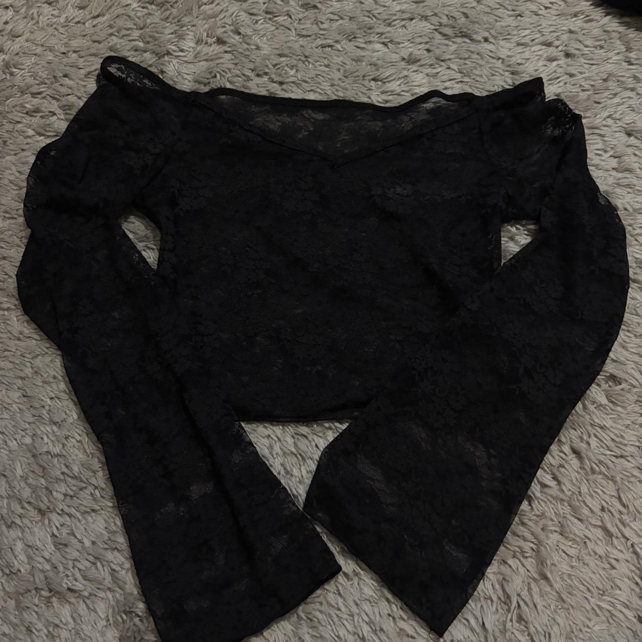 Black lace long sleeve flared crop top #lacetop... - Depop