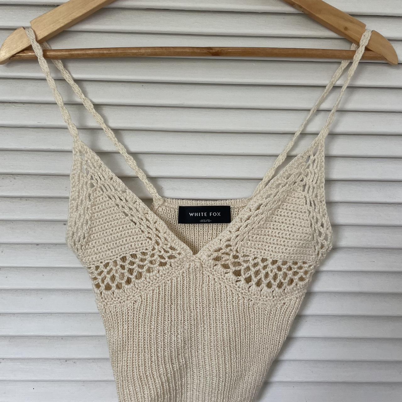 white fox boutique crochet singlet comfiest crochet... - Depop