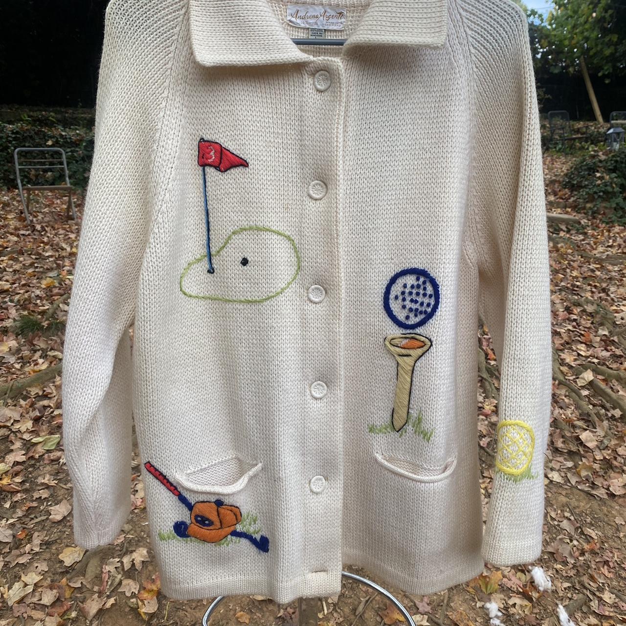 100% wool cardigan- Golf theme stitch. Hole in... - Depop