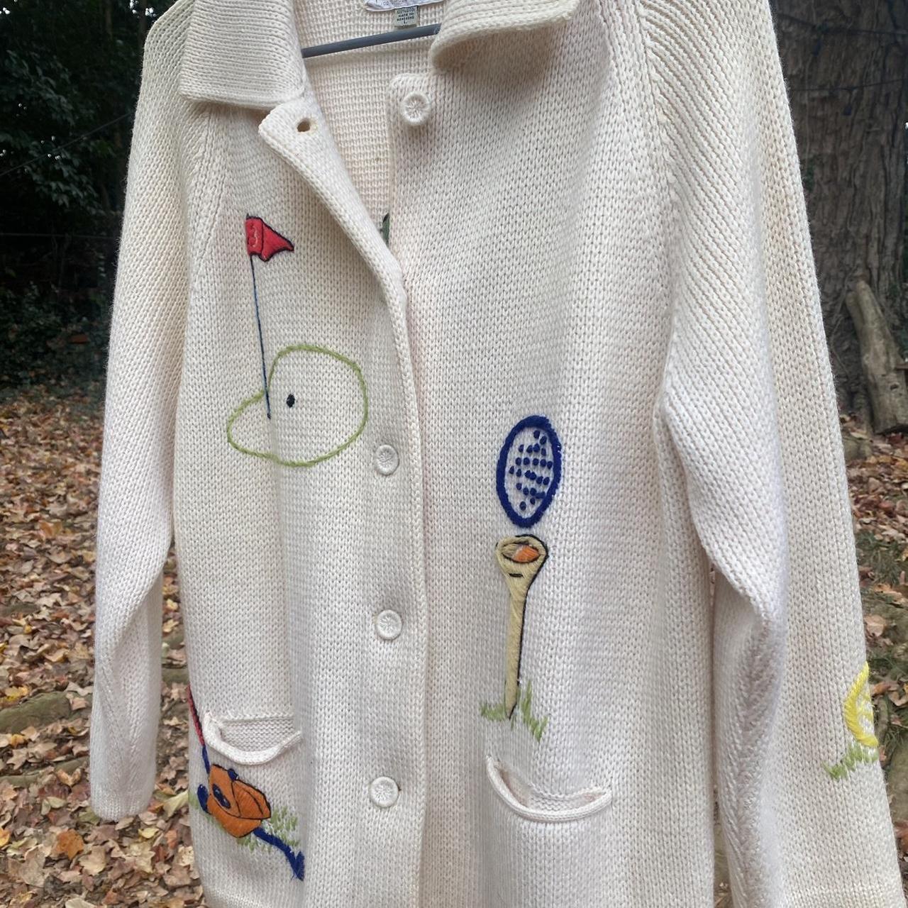 100% wool cardigan- Golf theme stitch. Hole in... - Depop