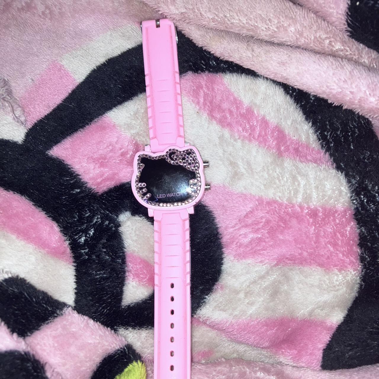 hello kitty 2000s style pink digital clock watch... - Depop