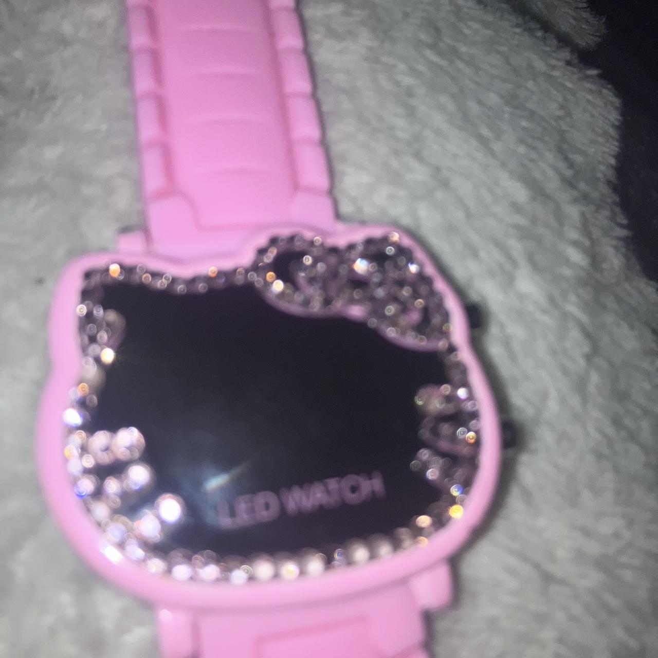 hello kitty 2000s style pink digital clock watch... - Depop