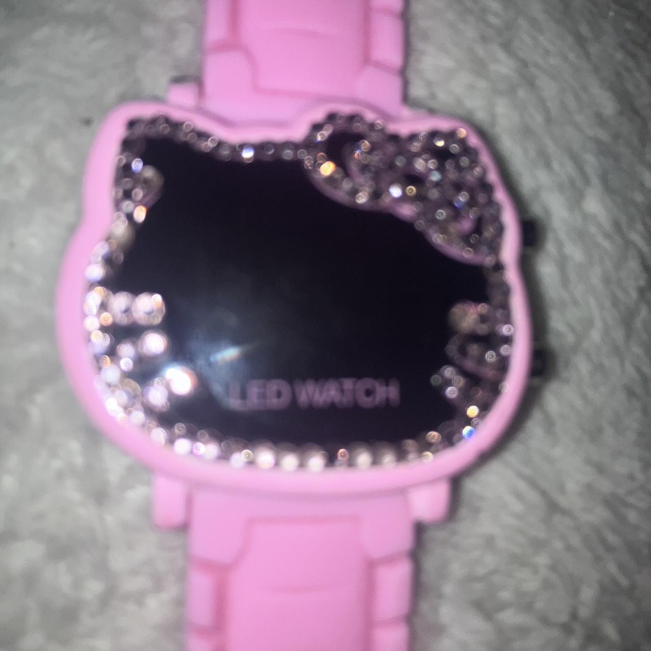 hello kitty 2000s style pink digital clock watch... - Depop