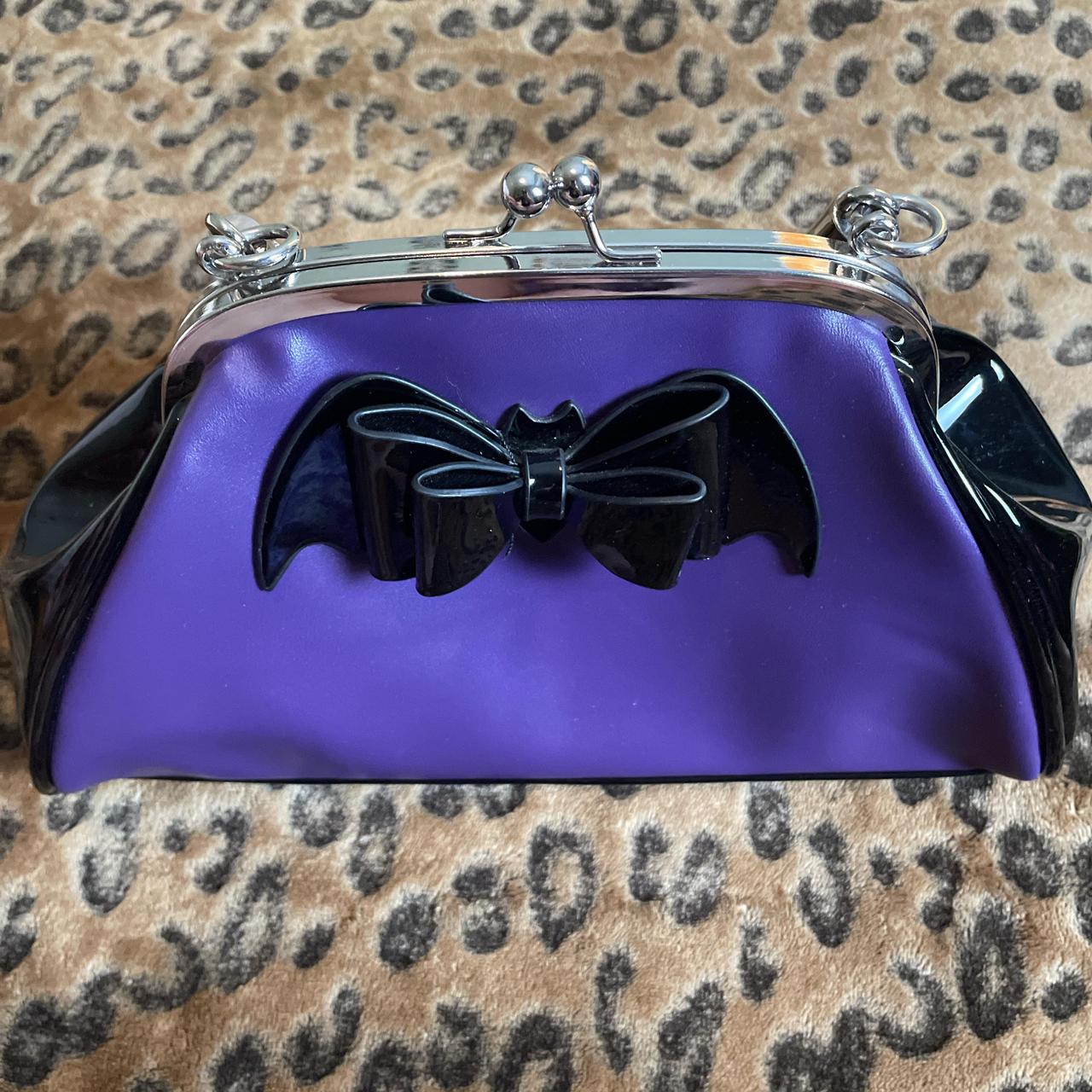 2000s purple and black bat purse with a bow detail... - Depop