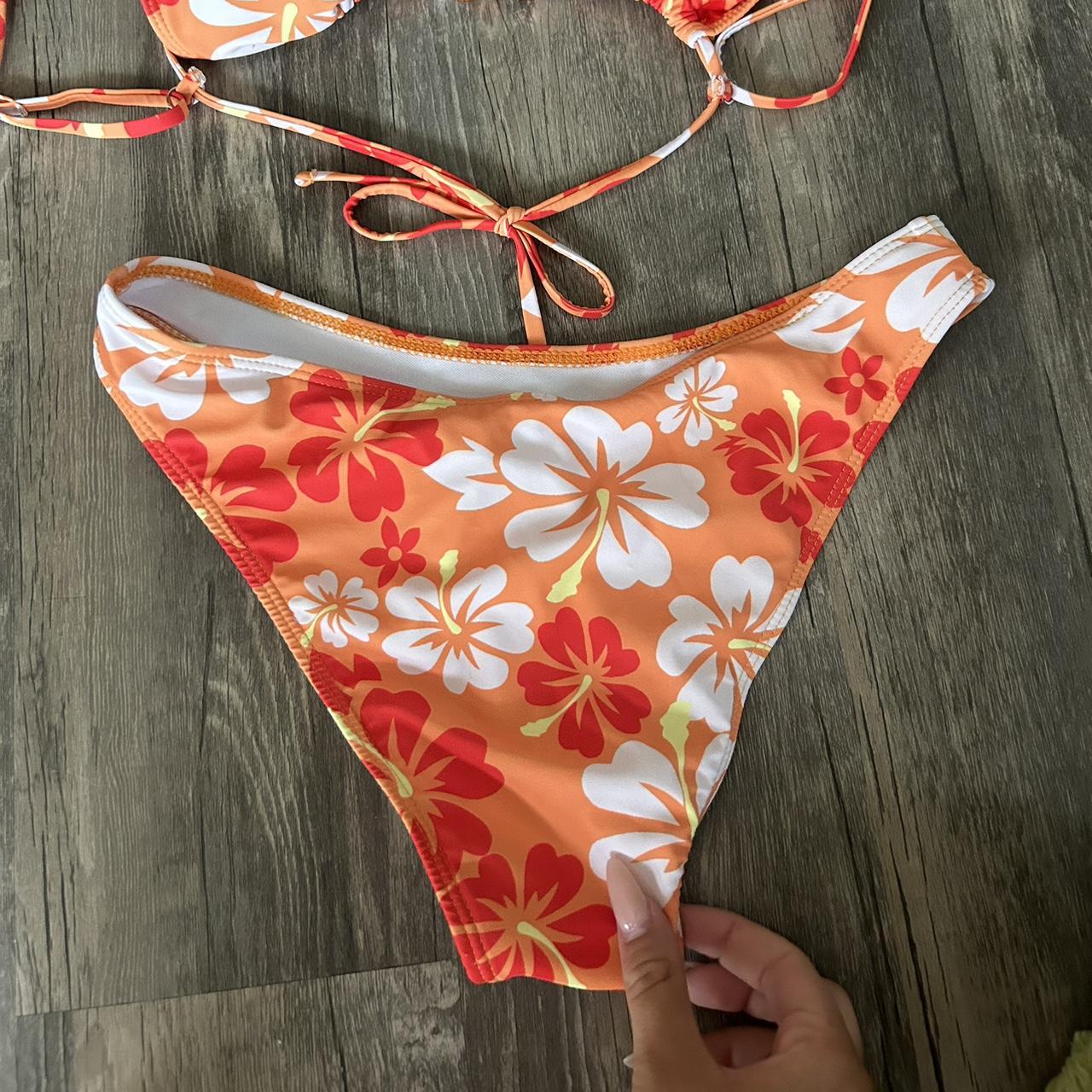 Shein orange bathing suit size S top and bottom - Depop