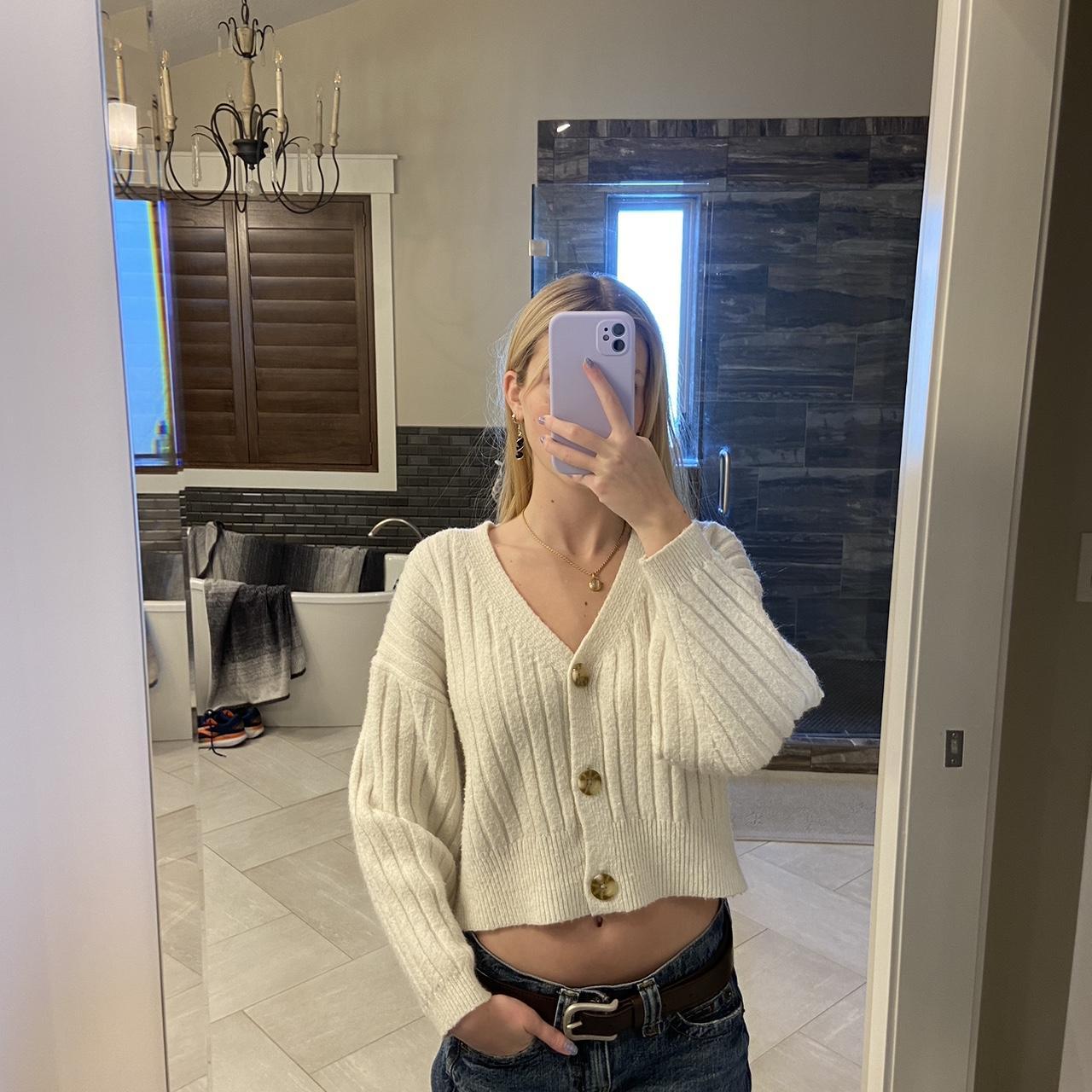 Cream oversized cardigan with cute buttons... | Depop