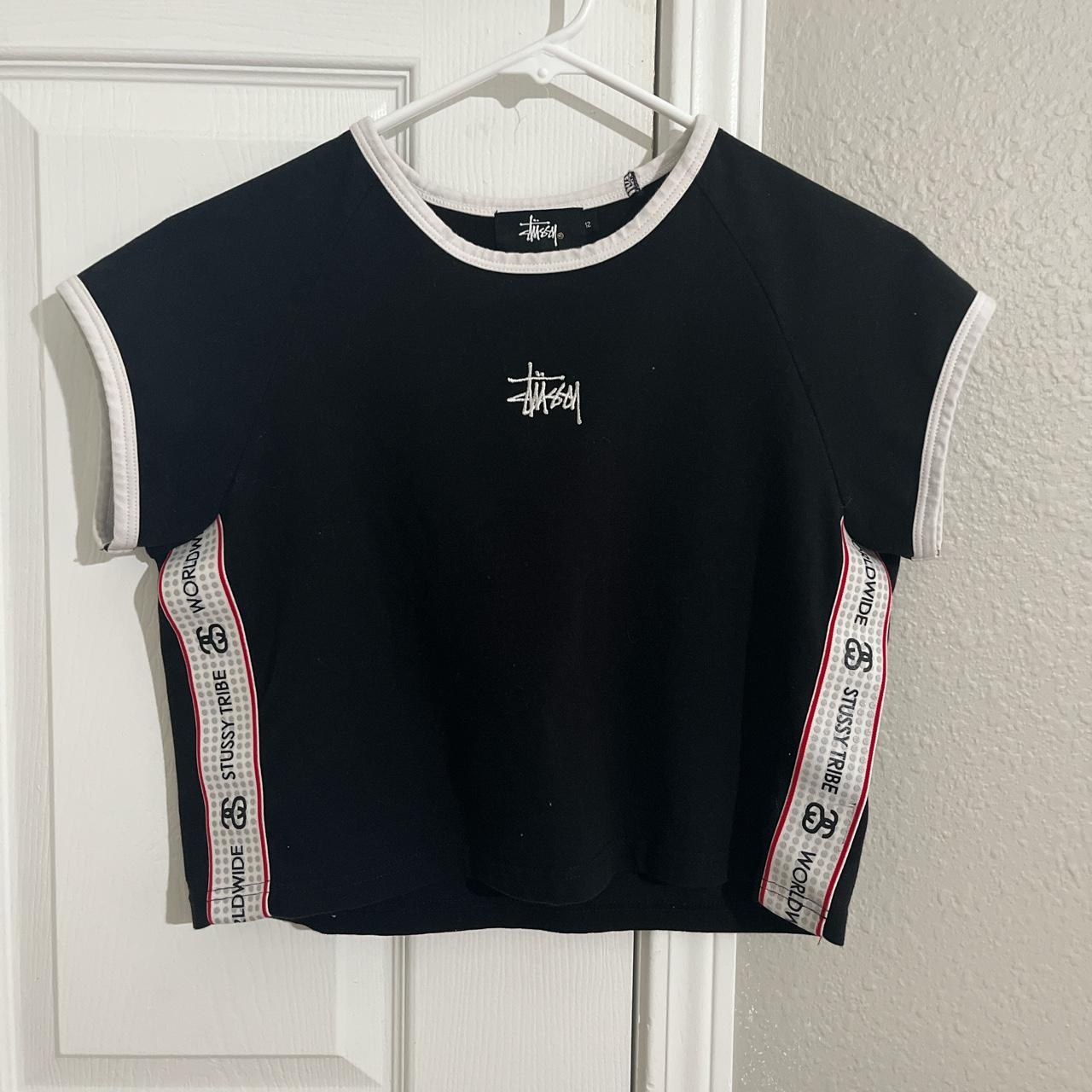 authentic black STUSSY crop top. Made from 100%... - Depop
