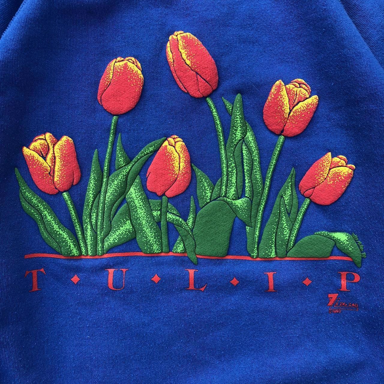 1990s ZIG ZAG TULIP PUFF PRINT COLLARED SWEATER... - Depop