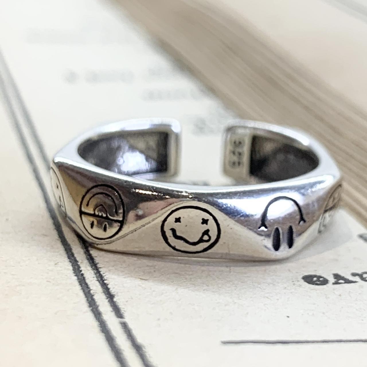 Silver Funky Retro Faces Ring Size is adjustable,... - Depop