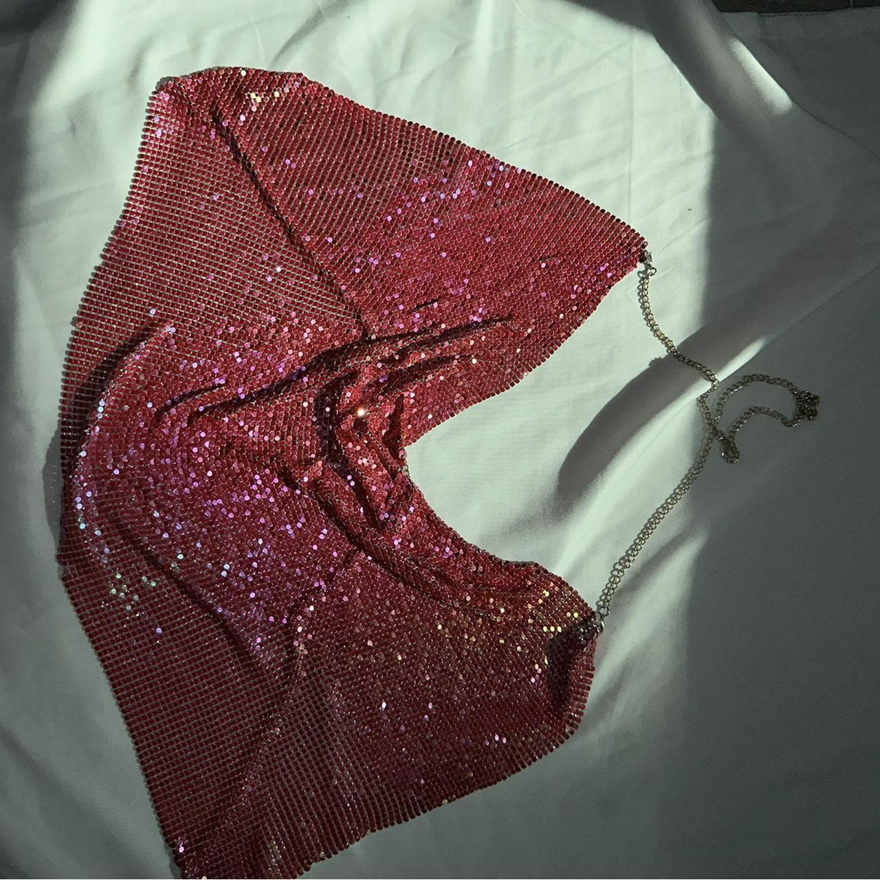 Hot pink metal party top. Can fit anyone with its... - Depop