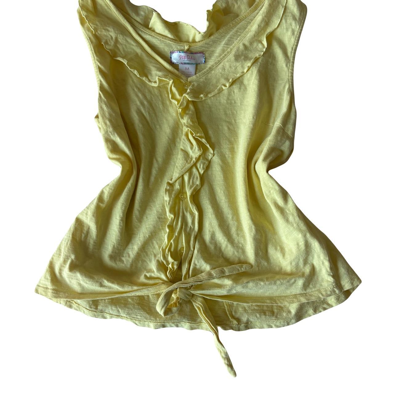 Yellow ruffle top with tie front super cute size... | Depop