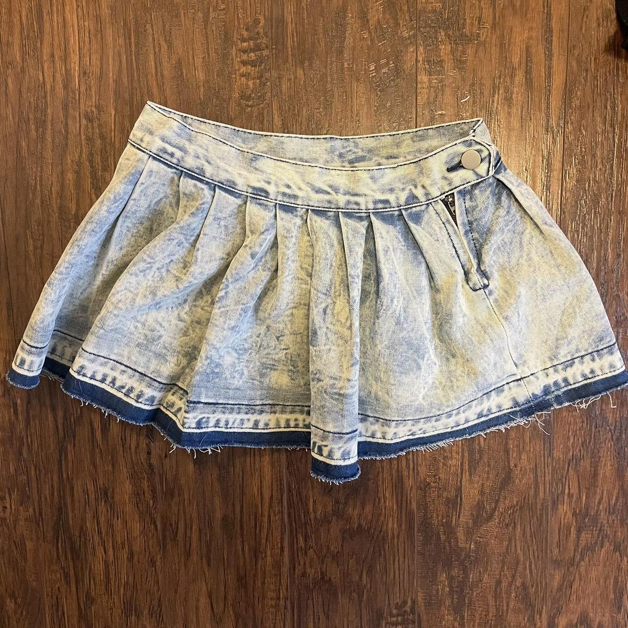 Micro mini pleated denim flouncy skirt with side... - Depop