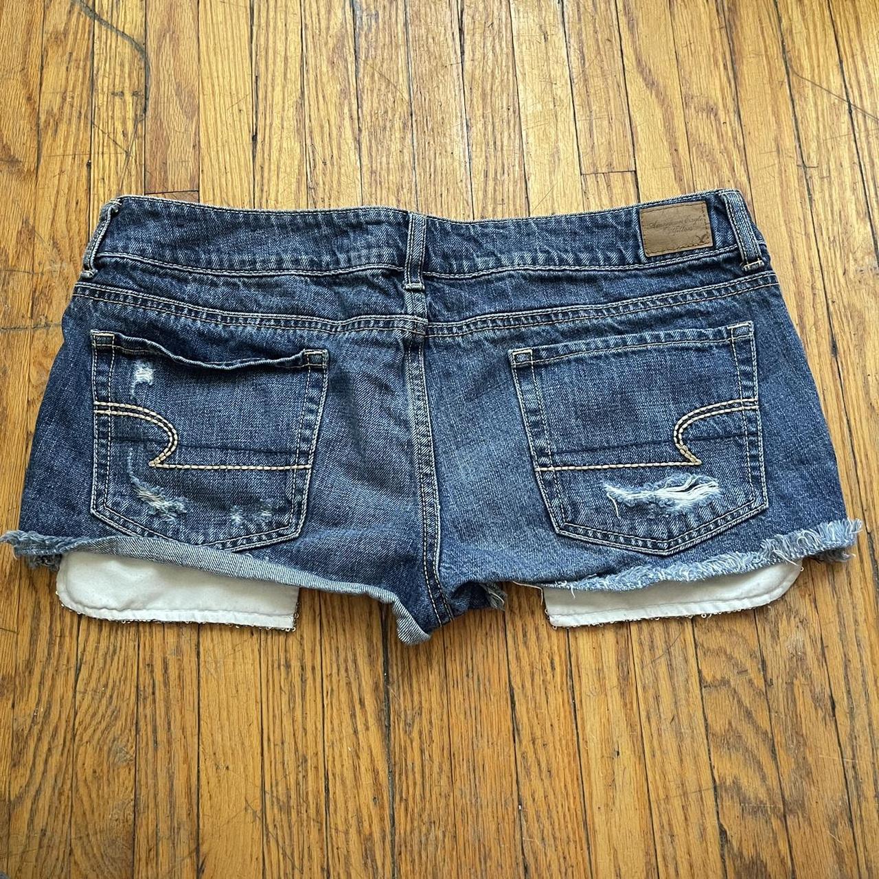 distressed micro cut off denim shorts with sequin... - Depop