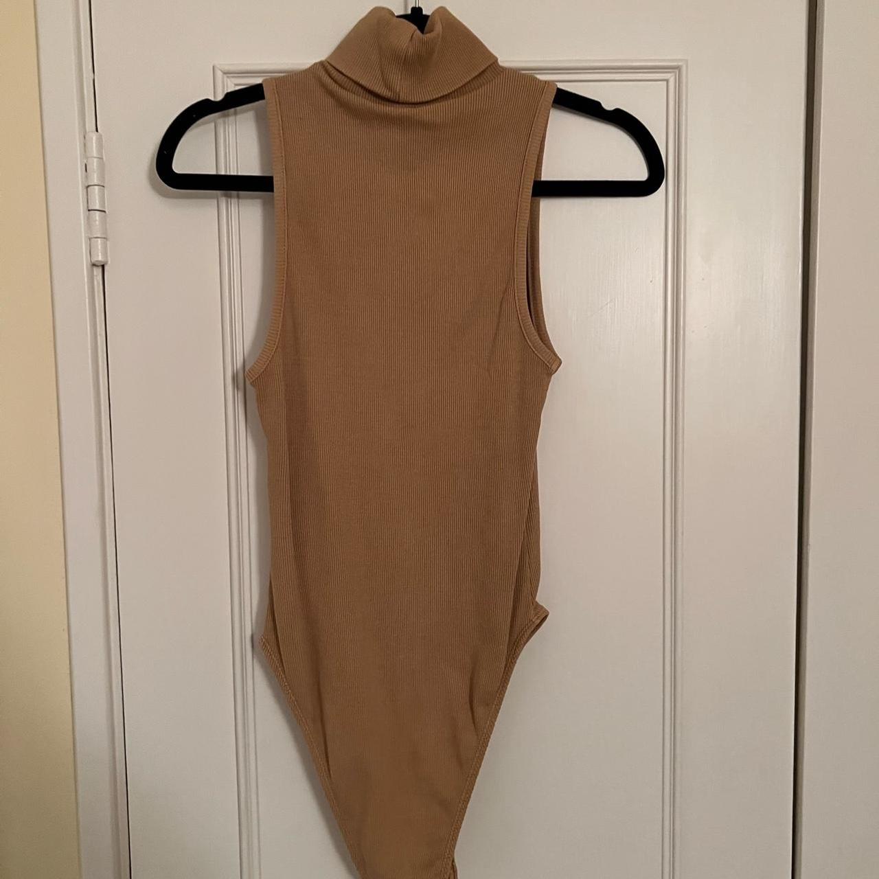 Zara camel tan sleeveless roll neck ribbed bodysuit... - Depop