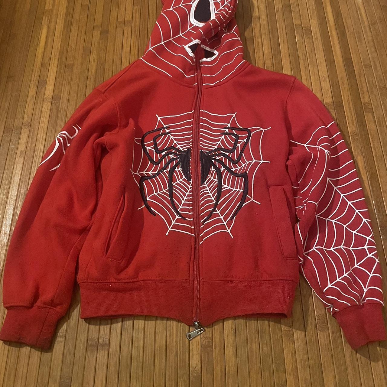 Kids full zip up spider-man embroidered sweater🕷️🕸️... - Depop