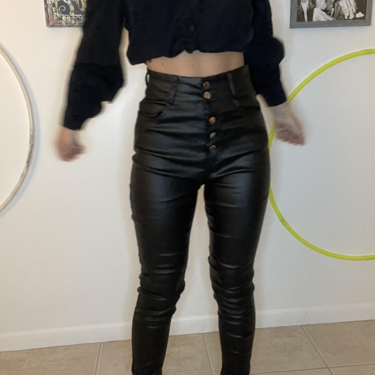Faux leather high waisted button up pants - Depop