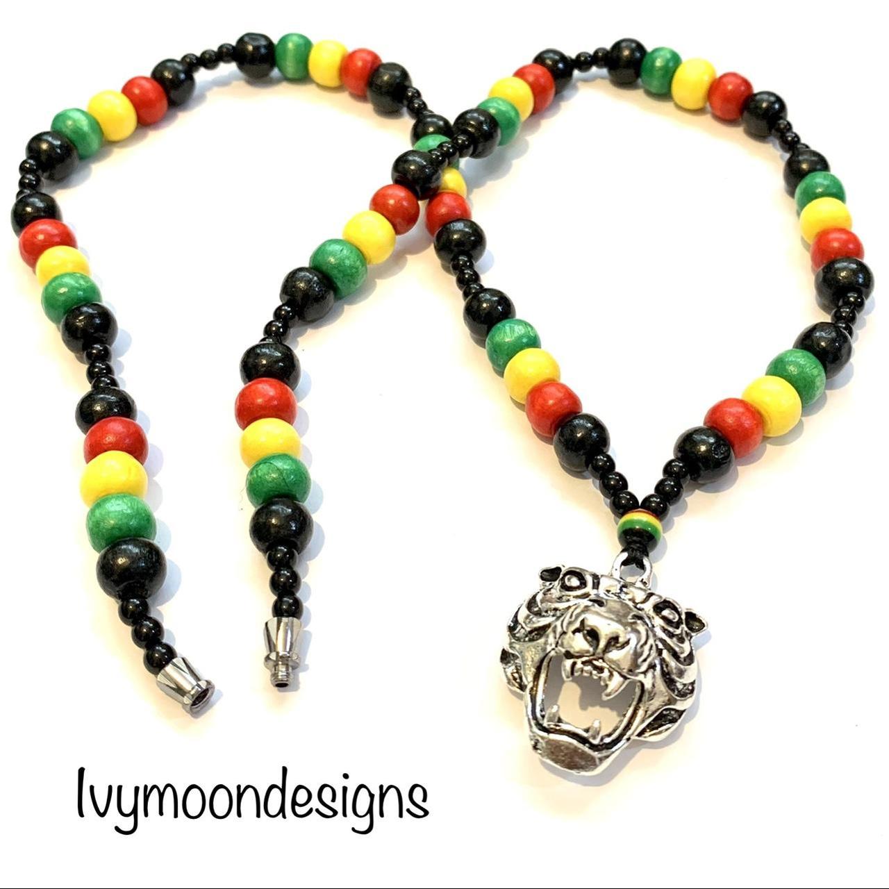 Beaded necklace-Reggae necklace-Tiger pendant-Rasta... - Depop