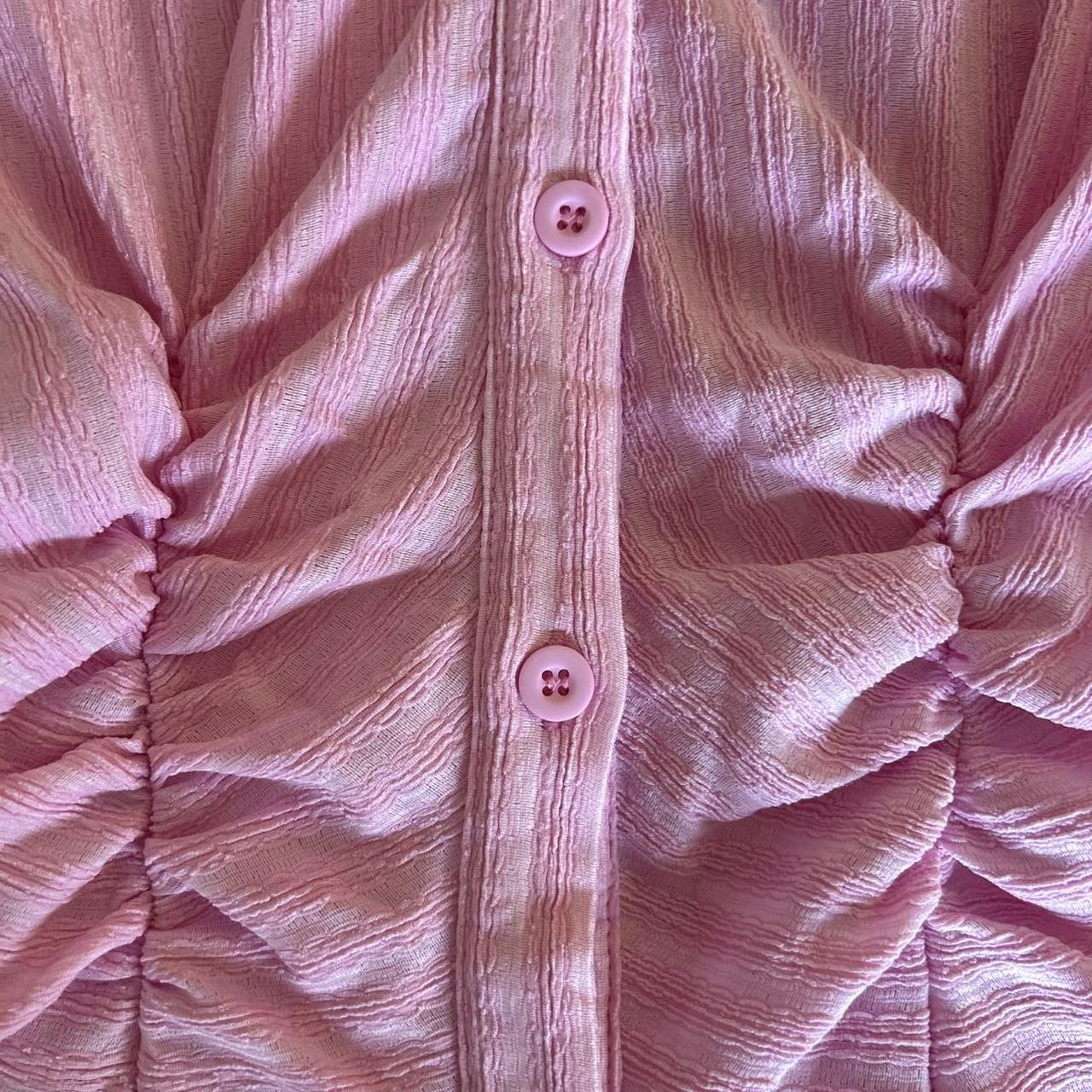 Pink ruched button-up blouse #pinktop #blouse | Depop