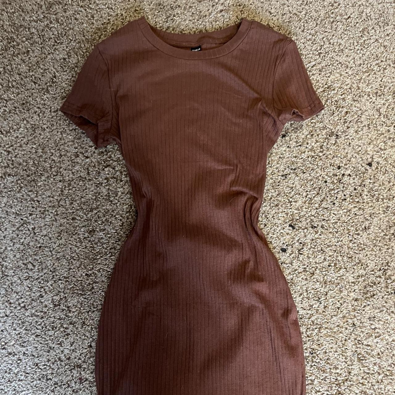 Shein Dark brown shortsleeved ribbed bodycon... - Depop