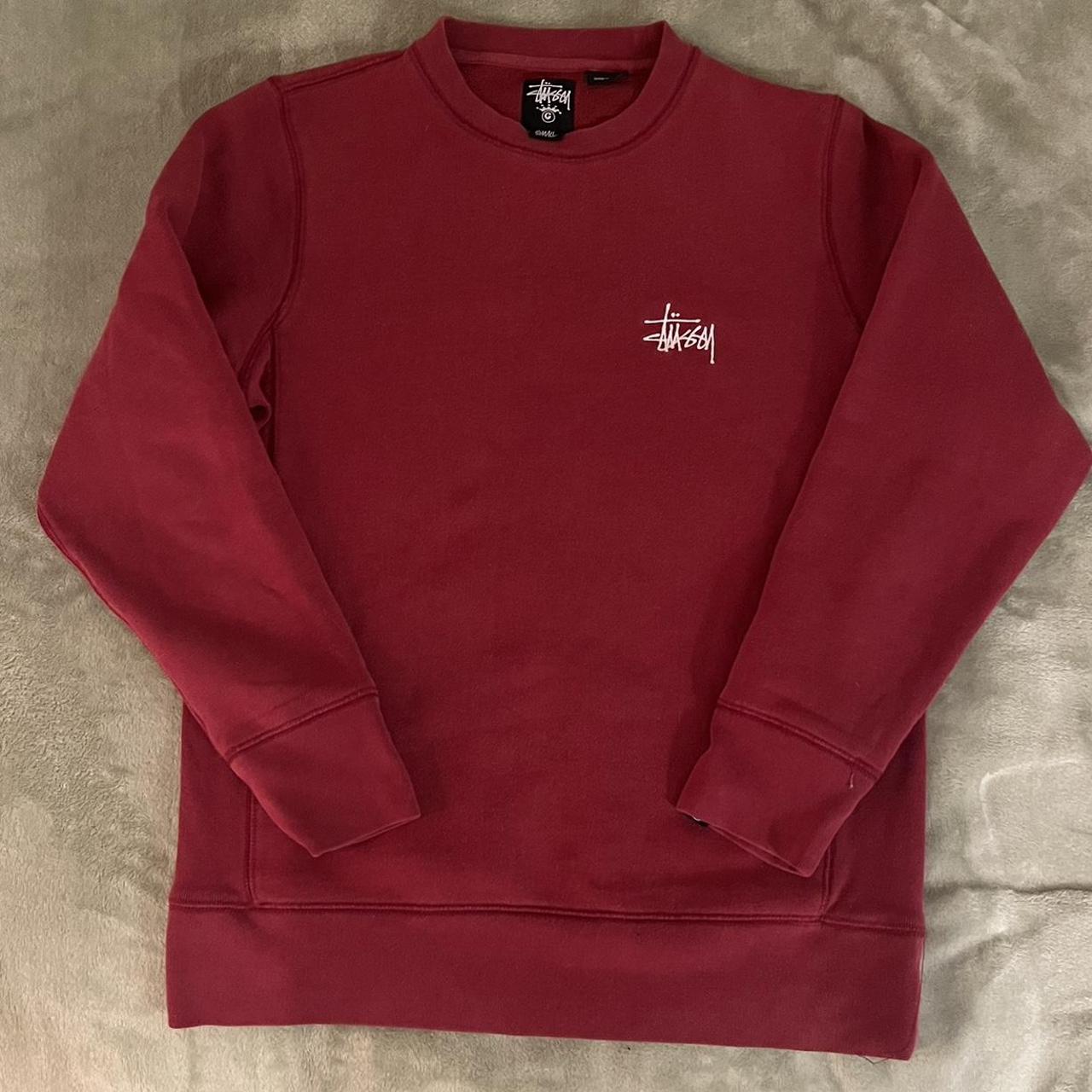 Small dark red stüssy crew neck Lightly used Open... - Depop
