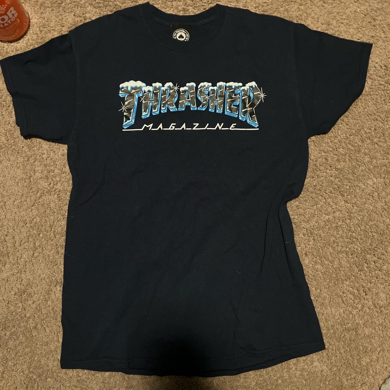 navy thrasher shirt great condition - Depop