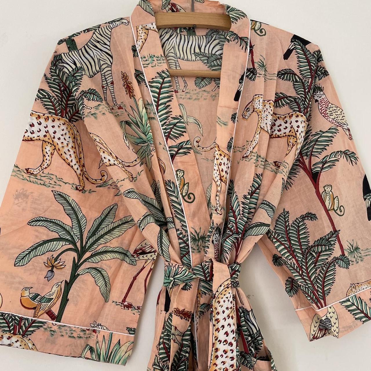 Leopard & jungle print apricot dressing gown robe... - Depop